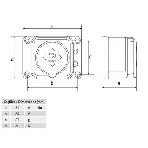 Bemis 1X16A Kauçuk Duvar Prizi (2P+E) 220V BK1-1402-3511